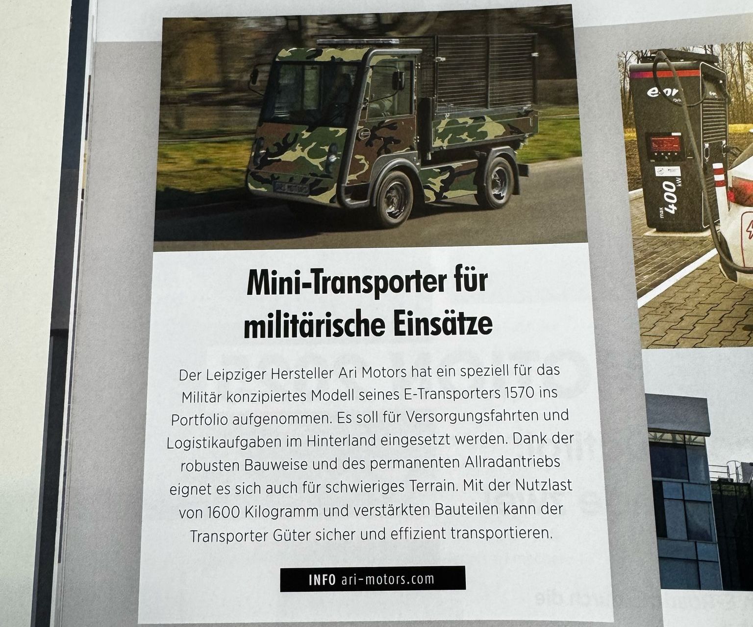 Electricar stellt ARI 1570 E-Transporter für militärische Einsätze vor